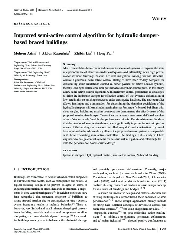 (PDF) Improved semi-active control algorithm for hydraulic damper-based braced buildings | Akbar ...