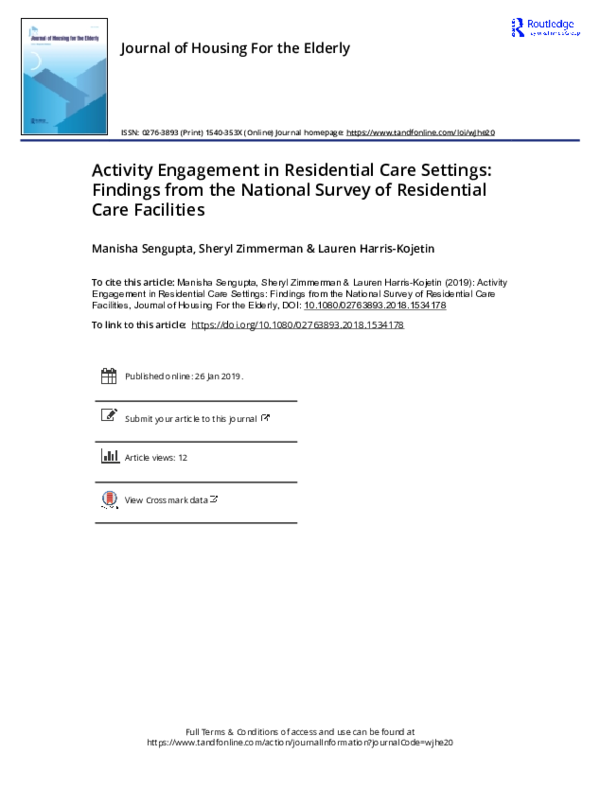 (PDF) Activity Engagement in Residential Care Settings: Findings from ...