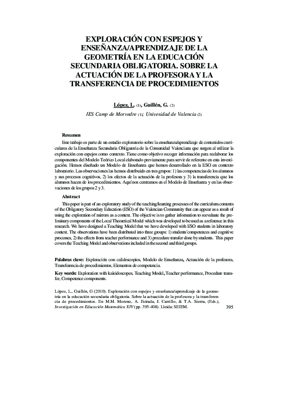 (PDF) Exploración con espejos y enseñanza/aprendizaje de la geometría en la educación secundaria ...