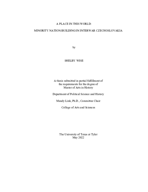 (PDF) A PLACE IN THIS WORLD: MINORITY NATION BUILDING IN INTERWAR ...