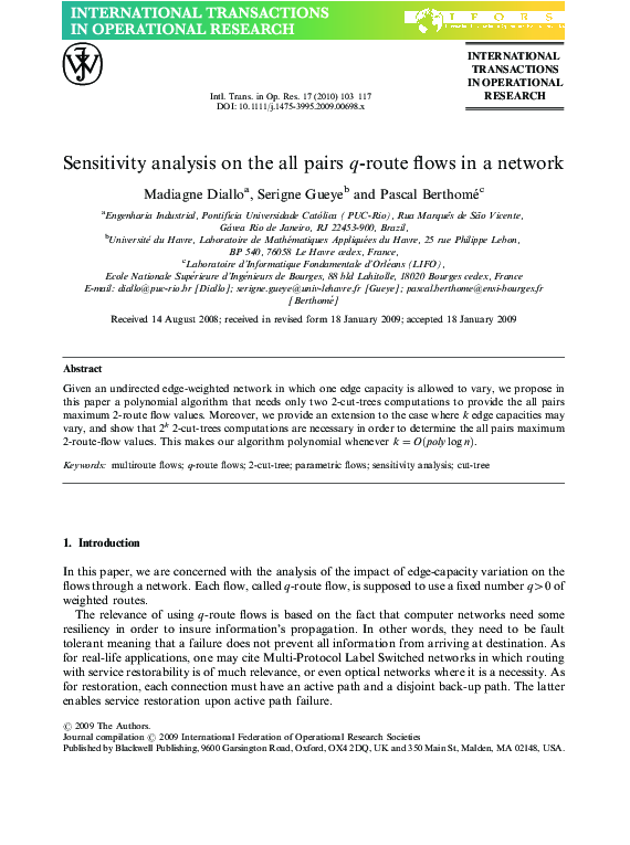 (PDF) Sensitivity analysis on the all pairs q -route flows in a network | Serigne Gueye ...
