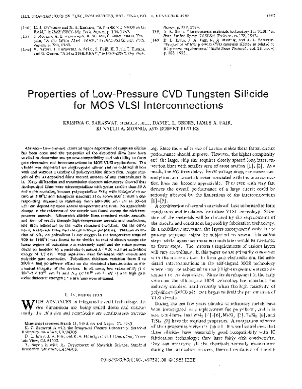 (PDF) Properties of low-pressure CVD tungsten silicide for MOS VLSI ...