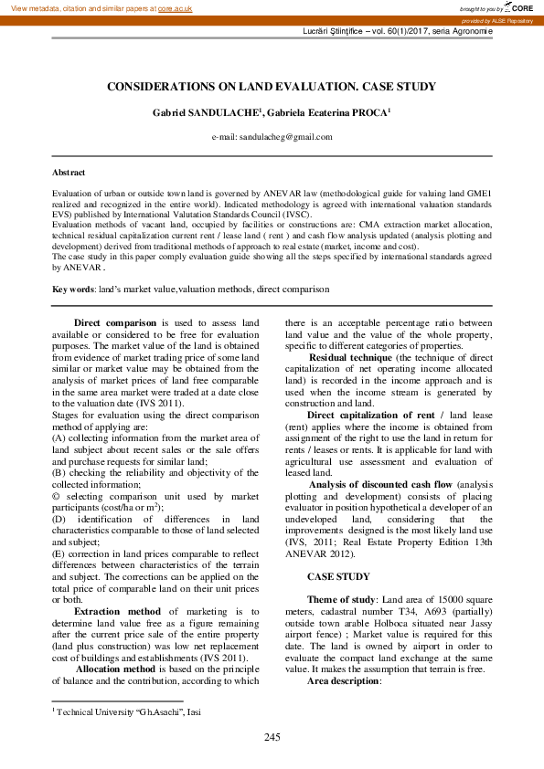 (PDF) Considerations on land evaluation. Case study