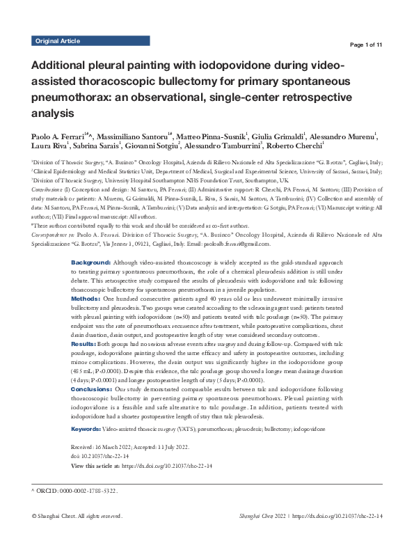 Additional pleural painting with iodopovidone during video-assisted ...