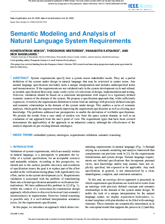 Semantic Modeling And Analysis Of Natural Language System Requirements