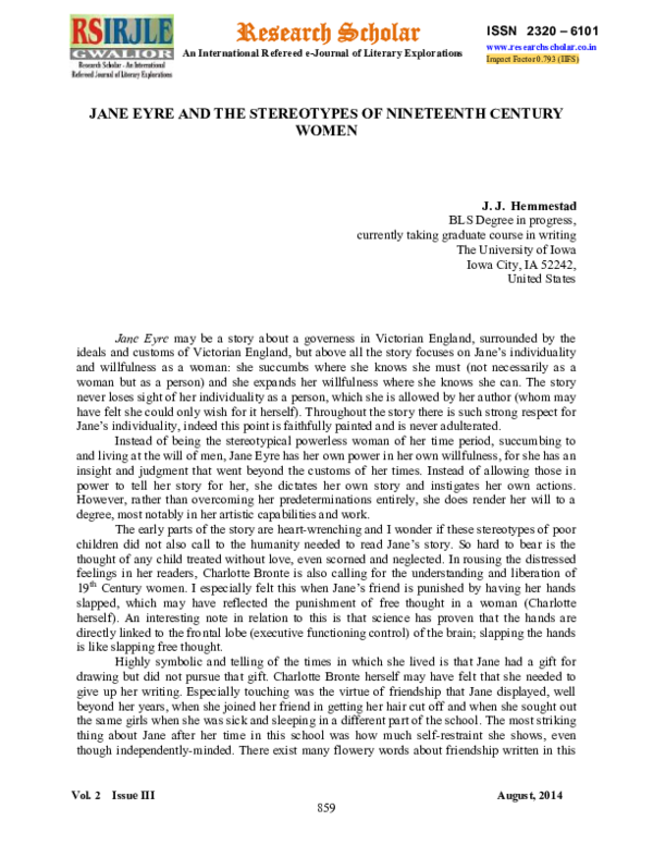 (PDF) Jane Eyre and the Stereotypes of Nineteenth Century Women