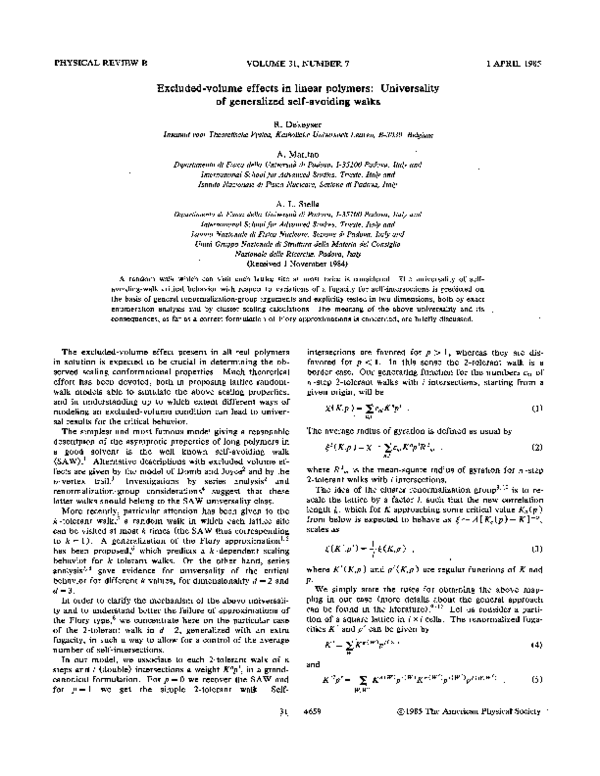 Pdf Excluded Volume Effects In Linear Polymers Universality Of Generalized Self Avoiding Walks