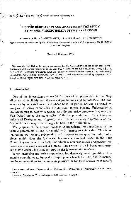 (PDF) On the derivation and analysis of the spin S XY-model ...