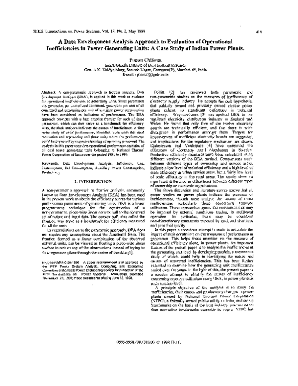 Pdf A Data Envelopment Analysis Approach To Evaluation Of Operational Inefficiencies In Power