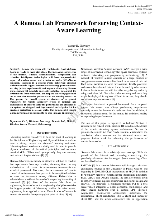 (PDF) A Remote Lab Framework for serving Context-Aware Learning