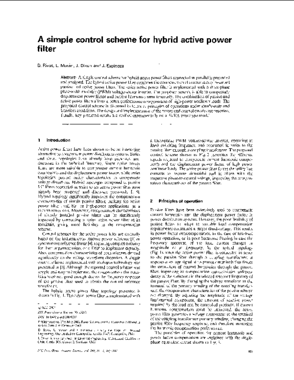 (PDF) A simple control scheme for hybrid active power filter | Luis Moran - Academia.edu