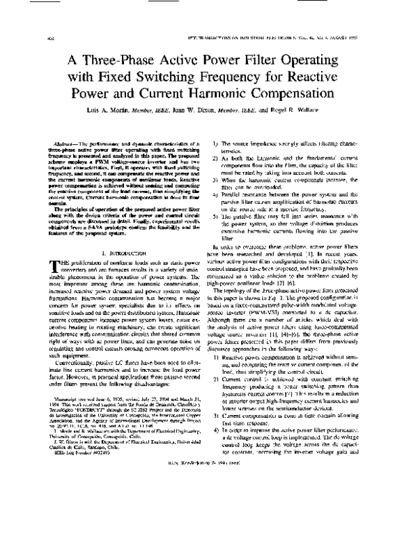 Pdf A Three Phase Active Power Filter Operating With Fixed Switching Frequency For Reactive 2936