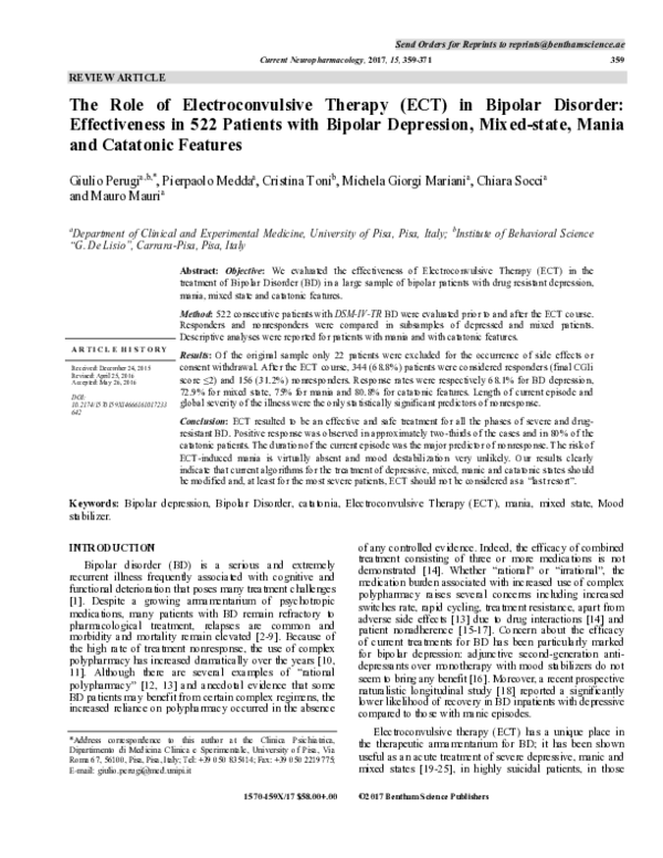 (PDF) The Role of Electroconvulsive Therapy (ECT) in Bipolar Disorder ...