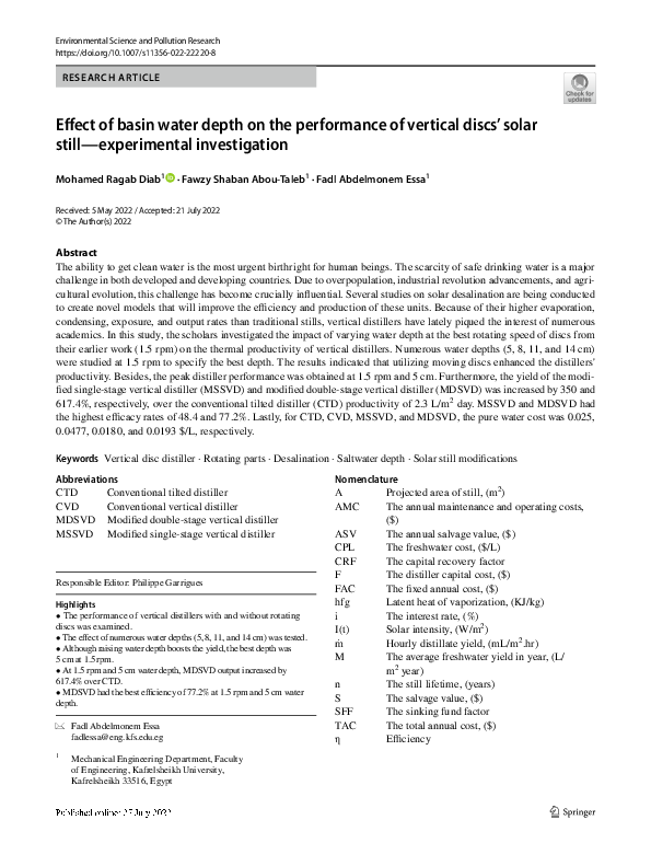 (PDF) Effect of basin water depth on the performance of vertical discs ...