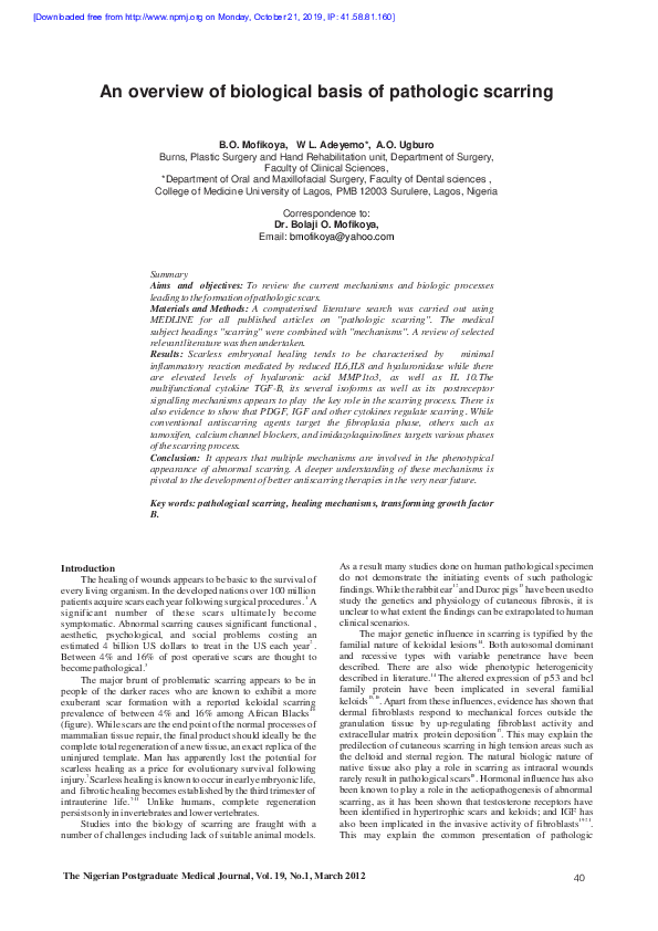 (PDF) An overview of biological basis of pathologic scarring | A. Ugburo - Academia.edu