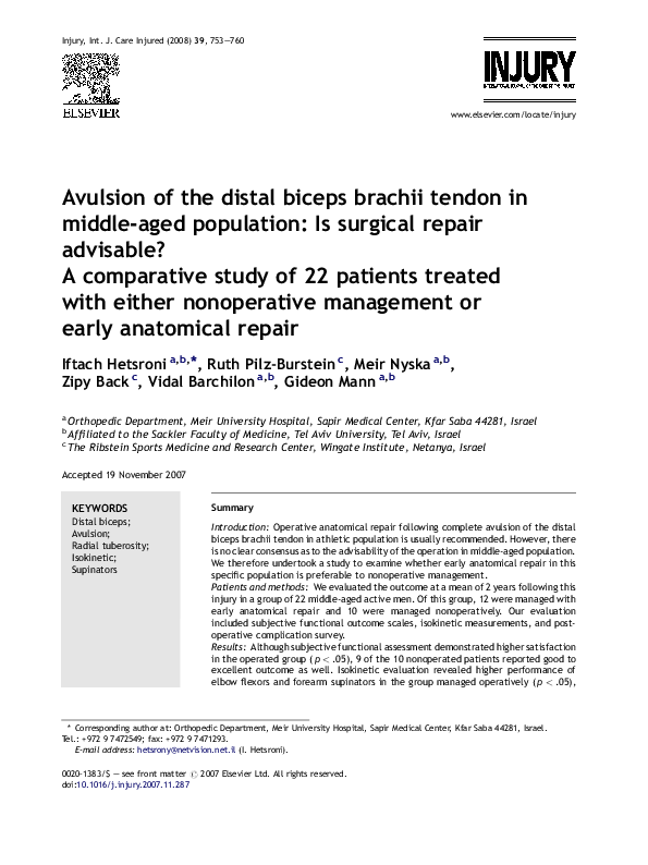 (PDF) Avulsion of the distal biceps brachii tendon in middle-aged ...