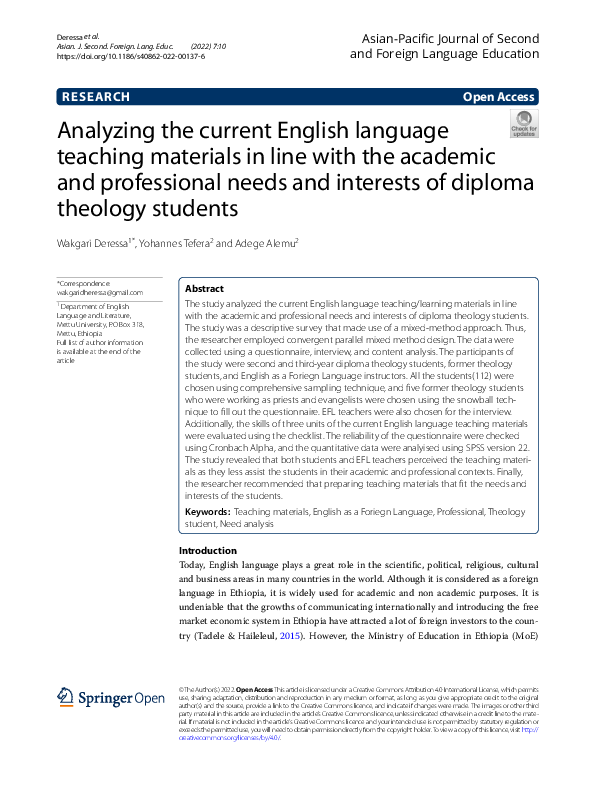 (PDF) Analyzing the Current English Language Teaching Materials in Line with the Academic and ...