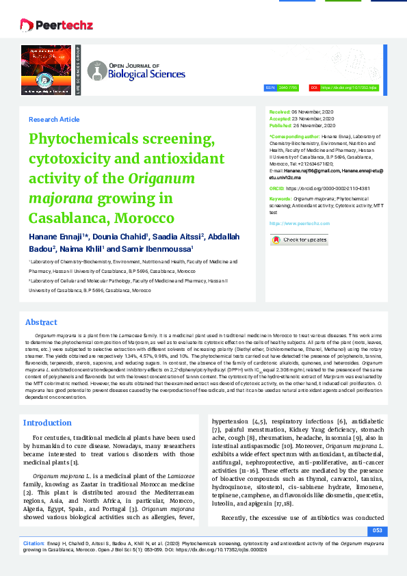 (PDF) Phytochemicals screening, cytotoxicity and antioxidant activity of the Origanum majorana ...