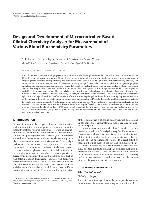 (PDF) Design and Development of Microcontroller-Based Clinical Chemistry Analyser for ...