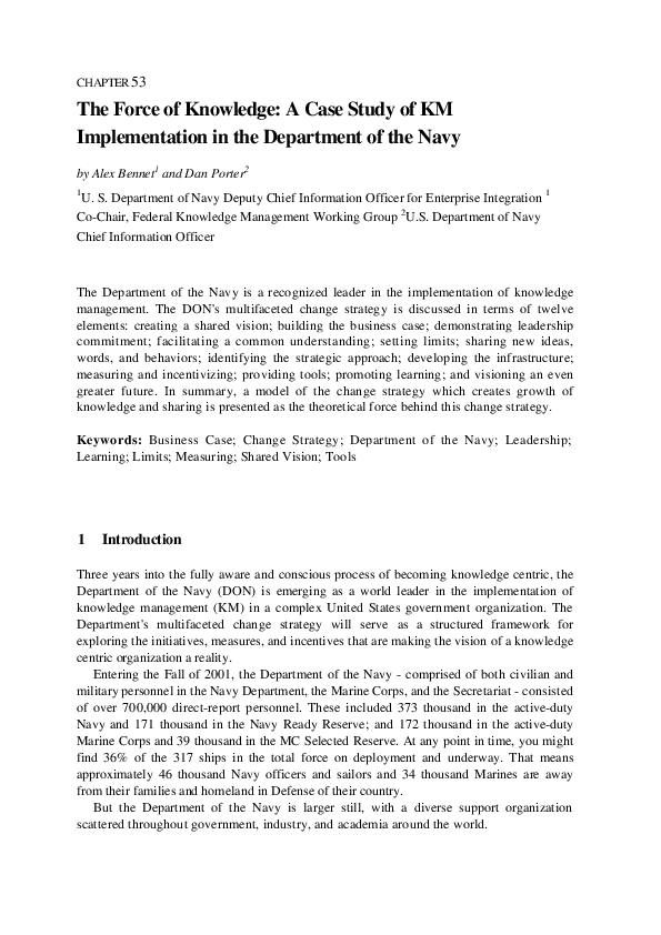 (PDF) The Force of Knowledge: A Case Study of KM Implementation in the Department of the Navy