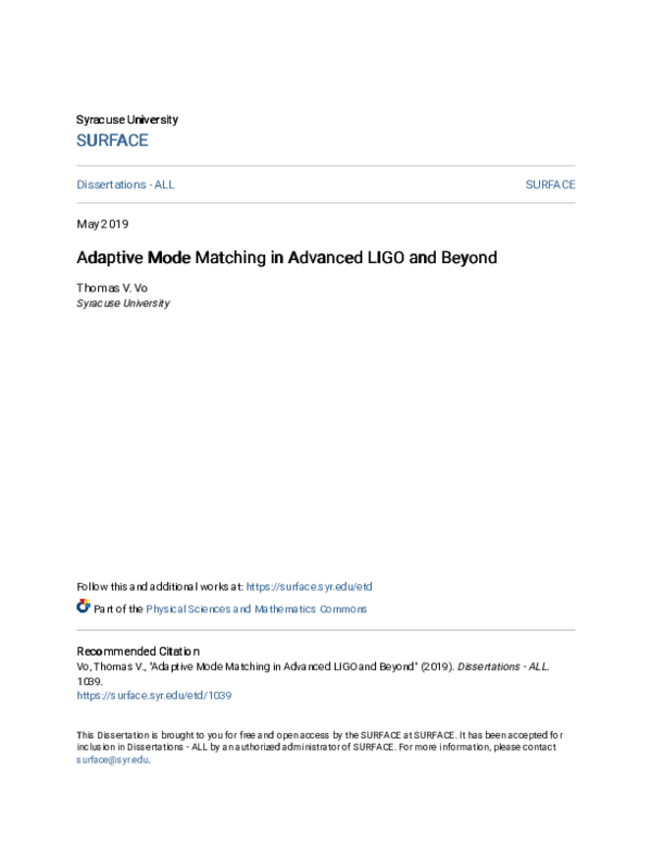 (PDF) Adaptive Mode Matching in Advanced LIGO and Beyond