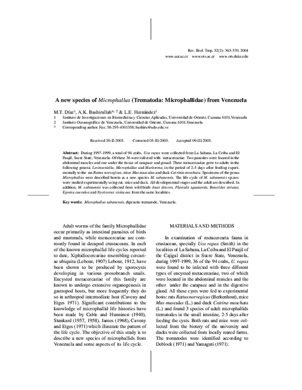 (PDF) A new species of Microphallus (Trematoda: Microphallidae) from ...