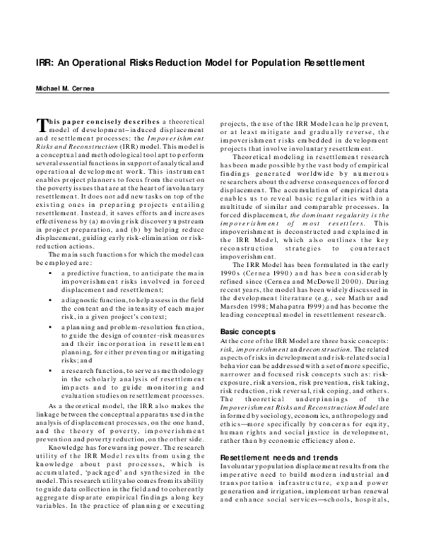 (PDF) IRR: An Operational Risks Reduction Model for Population Resettlement
