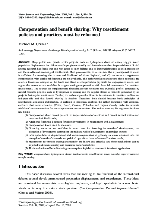 (PDF) Compensation and benefit sharing: Why resettlement policies and ...