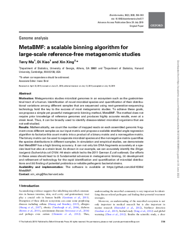 Pdf Metabmf A Scalable Binning Algorithm For Large Scale Reference
