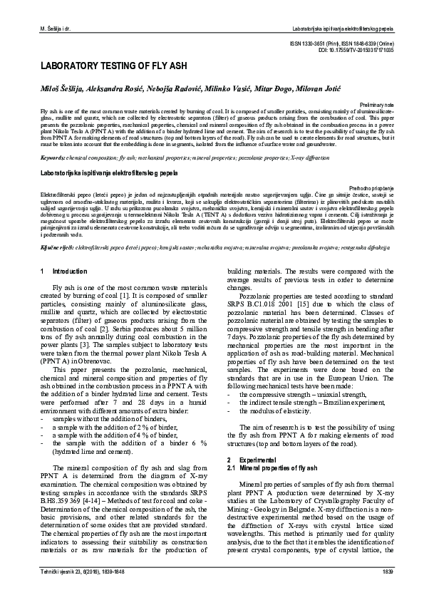 (PDF) Laboratory Testing of Fly Ash