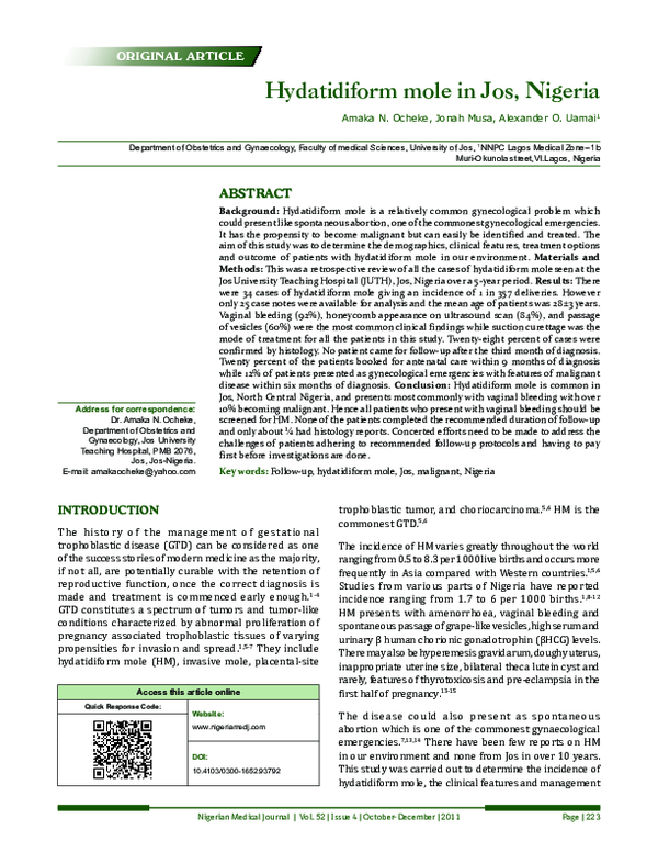 (PDF) Hydatidiform mole in Jos, Nigeria | Jonah Musa - Academia.edu