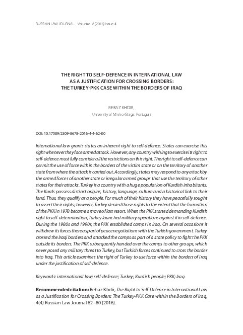 (PDF) The Right to Self-Defence in International Law as a Justification ...