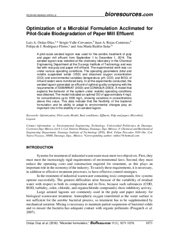 (PDF) Optimization of a Microbial Formulation Acclimated for Pilot ...