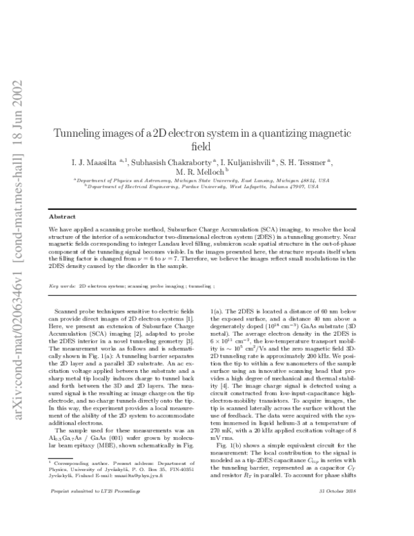 (PDF) Tunneling images of a 2D electron system in a quantizing magnetic ...
