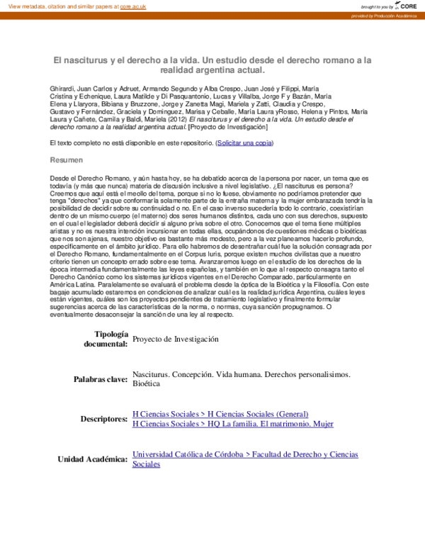 (PDF) El nasciturus y el derecho a la vida. Un estudio desde el derecho ...