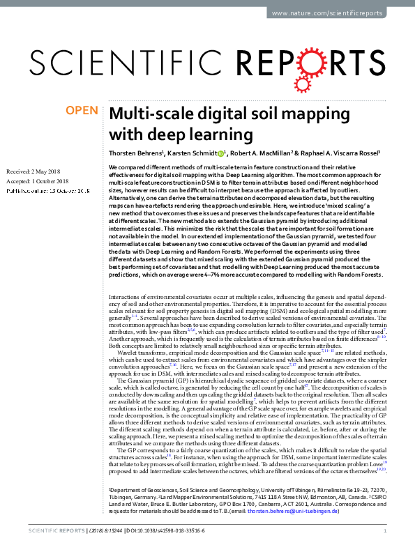 (PDF) Multi-scale digital soil mapping with deep learning | Robert Macmillan - Academia.edu