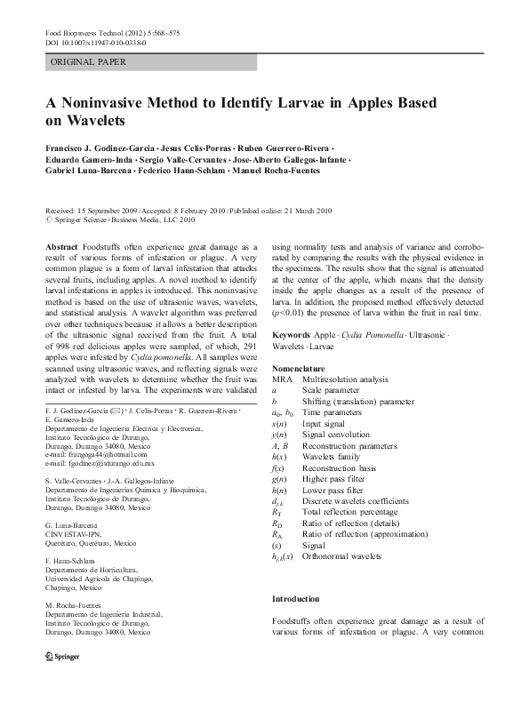 (PDF) A Noninvasive Method to Identify Larvae in Apples Based on Wavelets | Sergio Valle ...