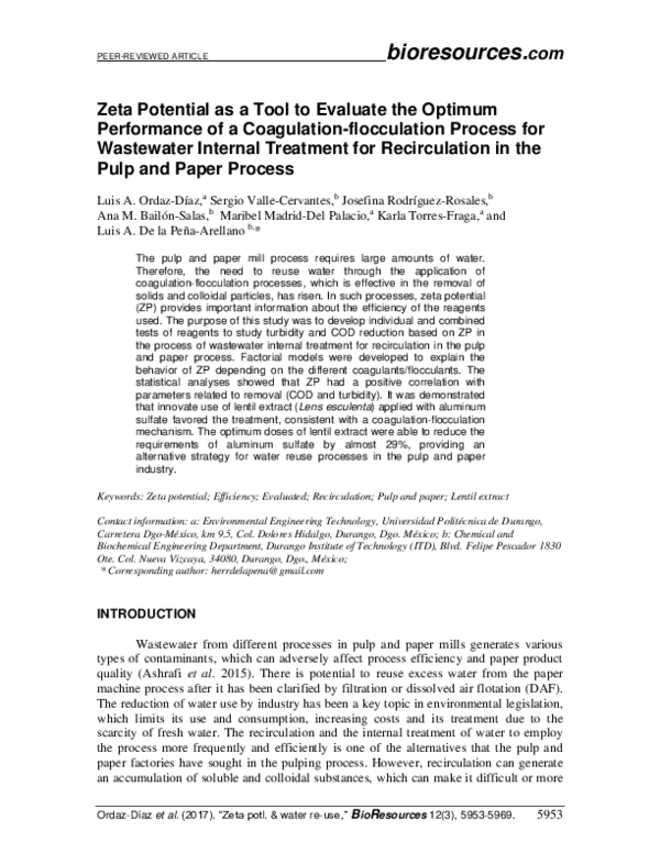 (PDF) Zeta Potential as a Tool to Evaluate the Optimum Performance of a Coagulation-flocculation ...