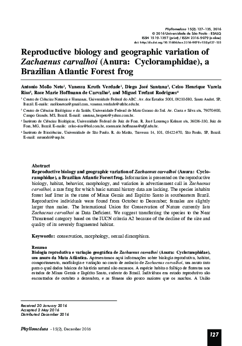 (PDF) Reproductive biology and geographic variation of Zachaenus ...