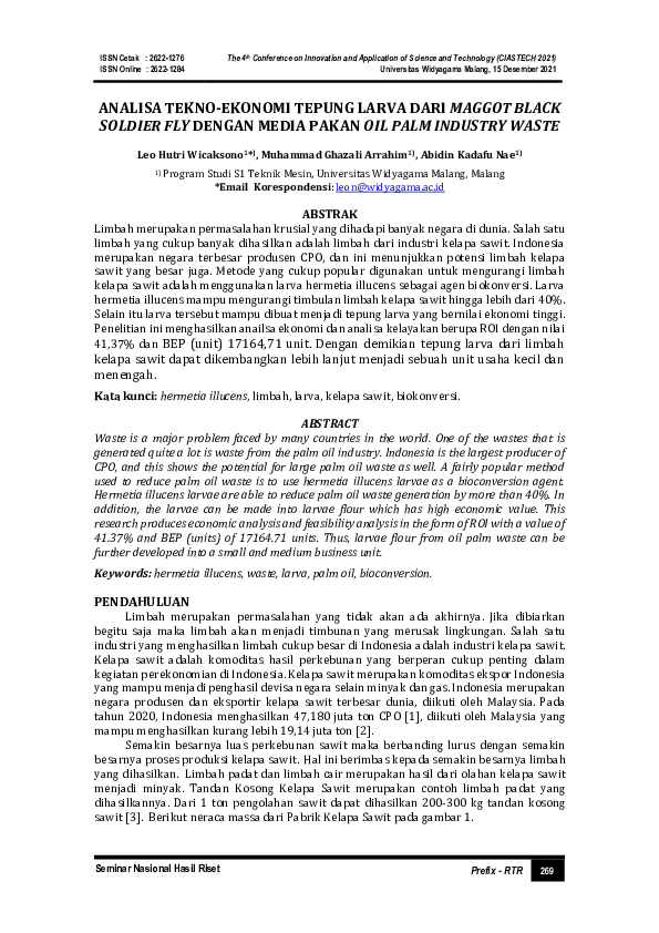 (PDF) Analisa Tekno-Ekonomi Tepung Larva Dari Maggot Black Soldier Fly ...