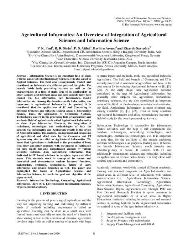(PDF) Agricultural Informatics: An Overview of Integration of ...