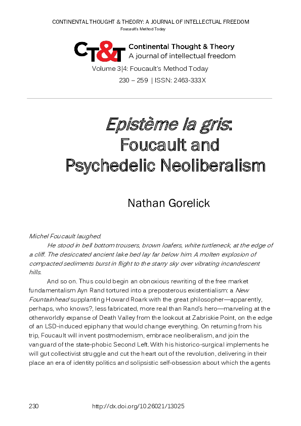 (PDF) Epistème la gris: Foucault and Psychedelic Neoliberalism