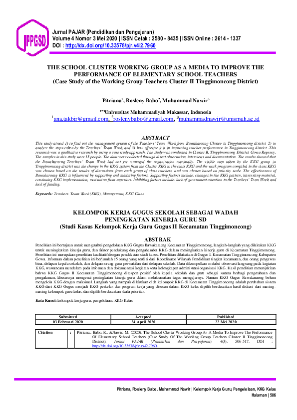 (PDF) THE SCHOOL CLUSTER WORKING GROUP AS A MEDIA TO IMPROVE THE ...