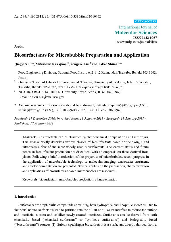 (PDF) Biosurfactants for Microbubble Preparation and Application