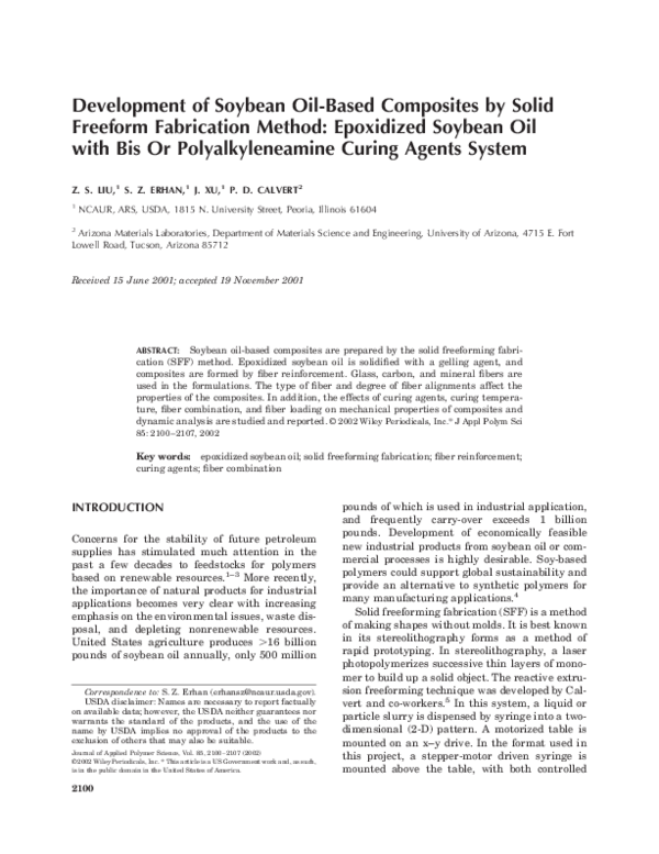 Pdf Development Of Soybean Oil Based Composites By Solid Freeform Fabrication Method