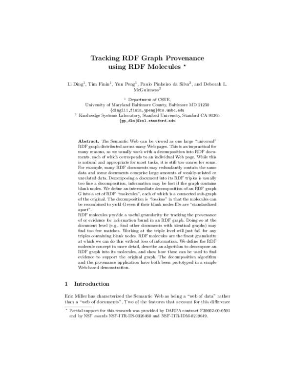 (PDF) Tracking RDF Graph Provenance using RDF Molecules | Deborah L. McGuinness - Academia.edu