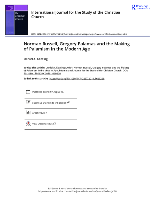 (PDF) Norman Russell, Gregory Palamas and the Making of Palamism in the ...