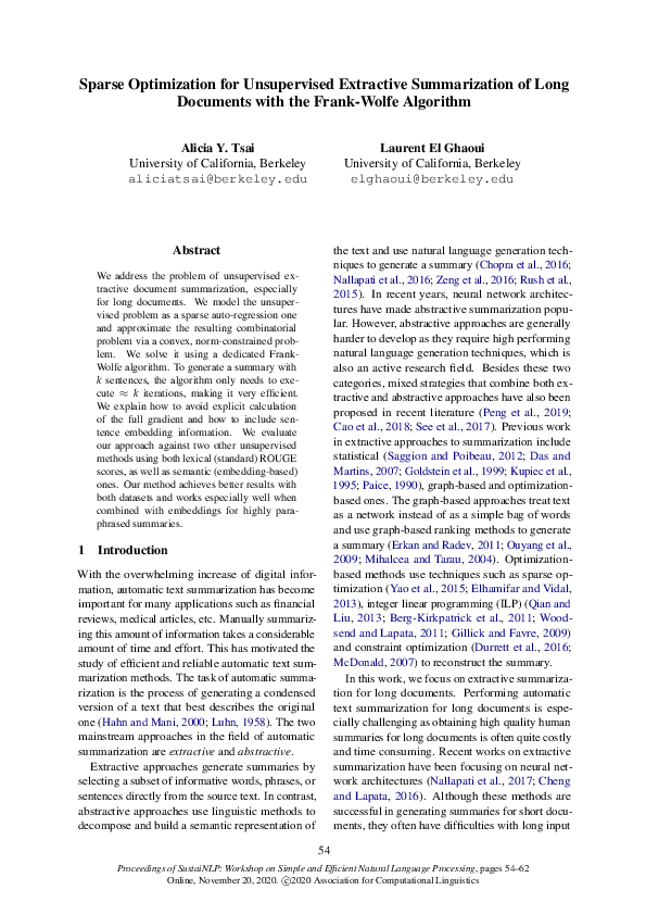Pdf Sparse Optimization For Unsupervised Extractive Summarization Of