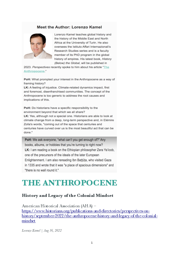 (PDF) The Anthropocene. History and Legacy of the Colonial Mindset ...