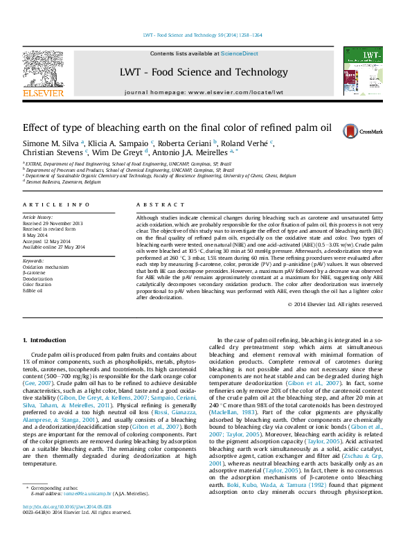 (PDF) Effect of type of bleaching earth on the final color of refined ...